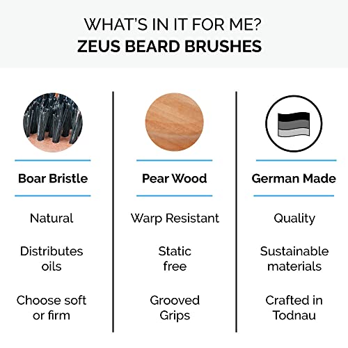 ZEUS Beard & Mustache Brush with Handle, Boar Bristle Brush for Untangling Beard Hairs β MADE IN GERMANY (SOFT BRISTLES) J92
