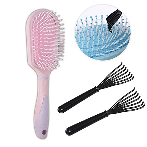 GBSTORE Detangling Hair Brush Airbag Comb Massage Comb with 2 Pcs Hair Brush Cleaner Rakes for Curly Hair, Wet Dry and Girls, Women