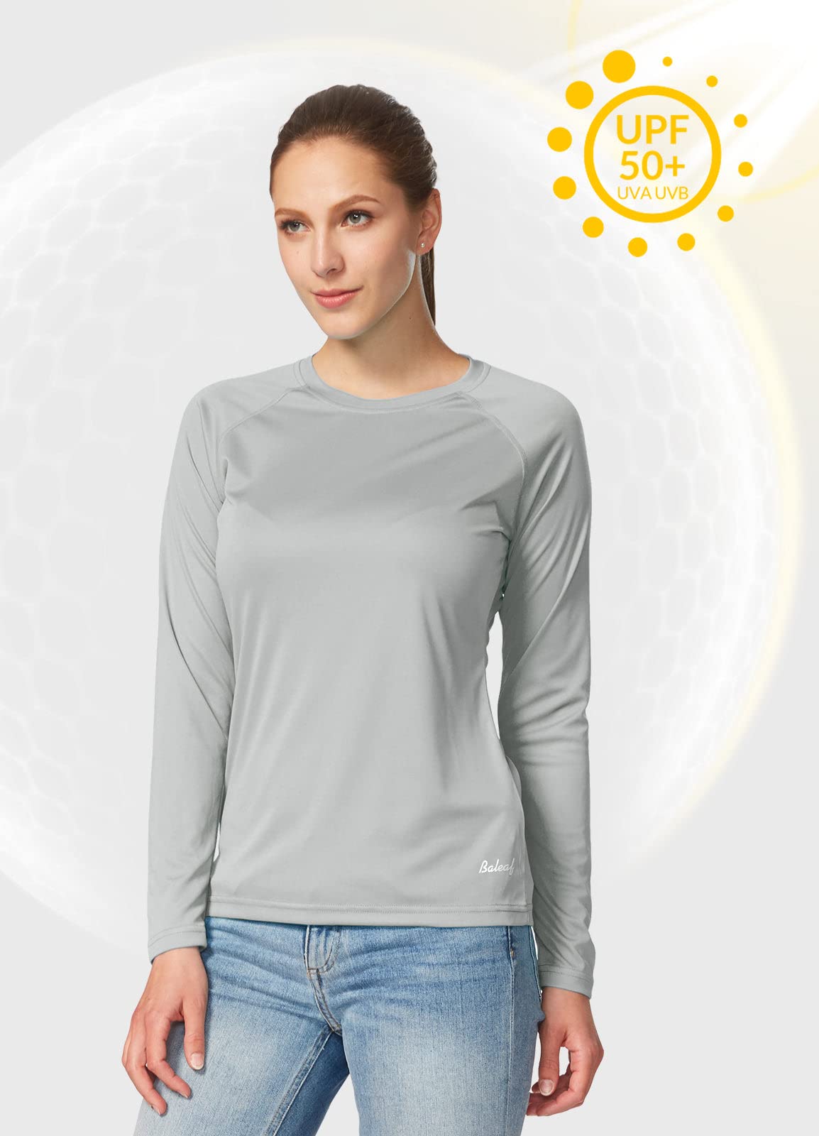 BALEAF Women's Rash Guard Long Sleeve UPF 50+ Sun Shirts Lightweight Quick Dry Fishing Tops UV Protection Rashguard Swimsuit Grey Size S