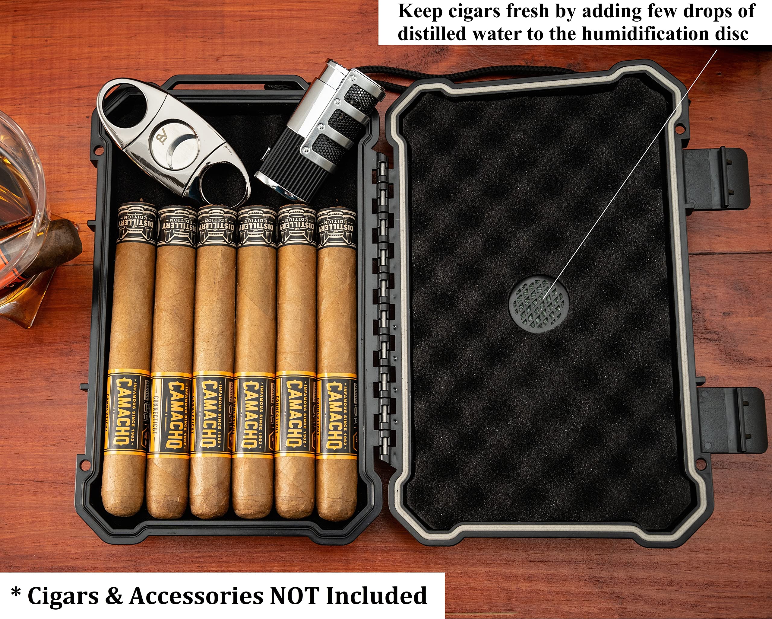 Kobi & Knight Travel Cigar Case Humidor - Case for 6 x 8-Inch Cigars -Waterproof Dustproof Portable Cigar - Shockproof Humidor Kit - Cigar Aficionados Accessories - Cigars Gift Set for Men