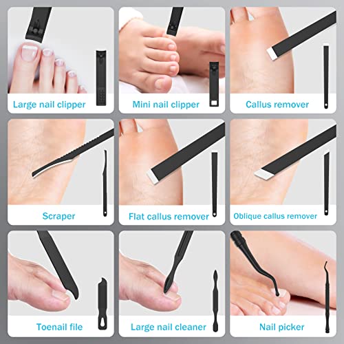 Tseifry Manicure Nail Clippers Set - 31Pcs Stainless Steel Manicure Nail Clippers Pedicure Kit, Professional Grooming Kit, with Luxurious Travel Case (Black Red)