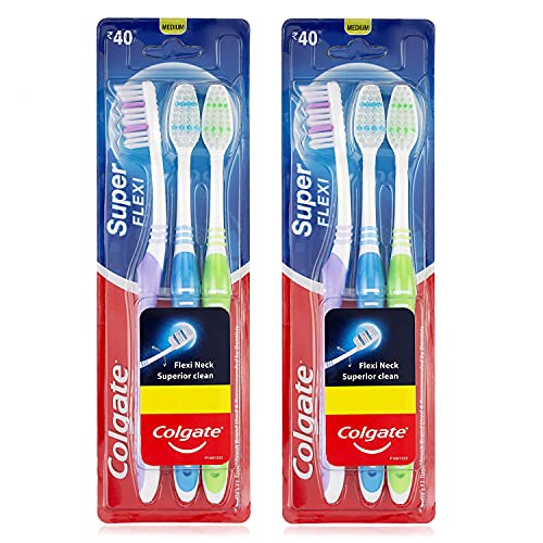 Colgate Super Flexi Toothbrush with Tongue Cleaner, Soft - Pack of 6