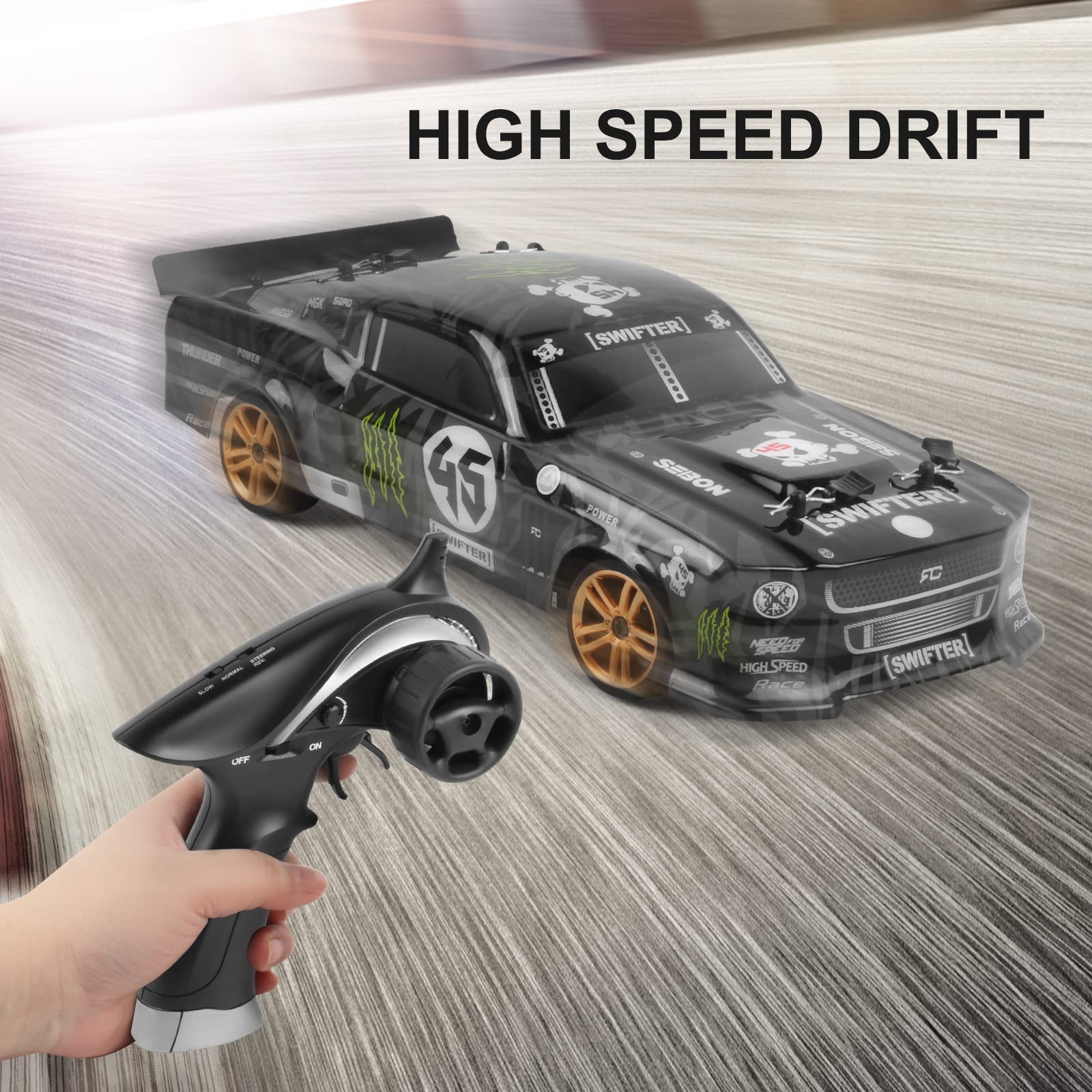 GoolRC RC Drift Car, 1:18 Scale Remote Control Car, 2.4GHz 4WD 30KM/H High Speed RC Racing Car with LED Light Strip for Adults and Kids