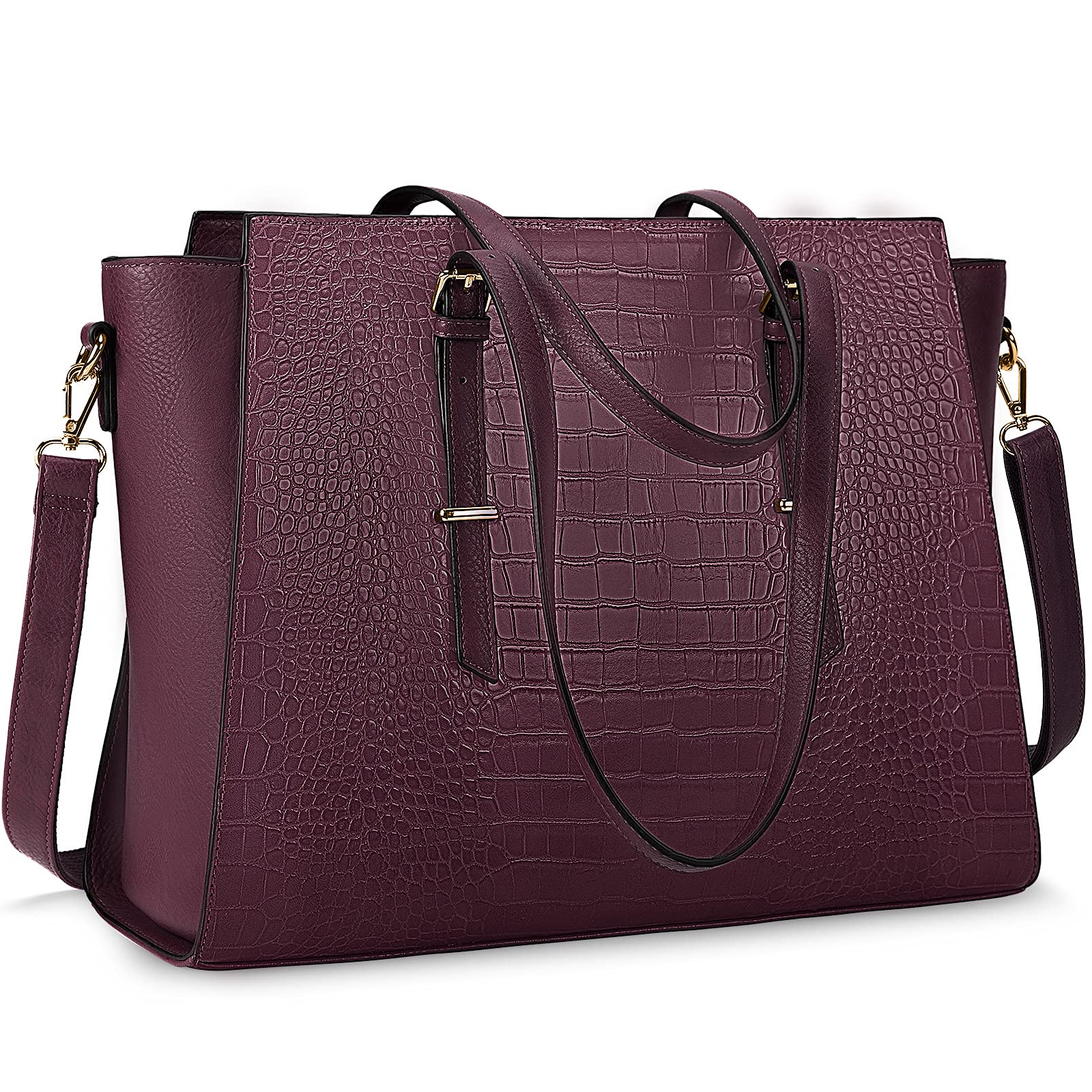 Laptop Bag for Women 15.6 Inch Large Capacity Laptop Tote Bag Waterproof Lightweight Leather Shoulder Handbag Professional Office Briefcase Classy Computer Work Bag, Wine Red