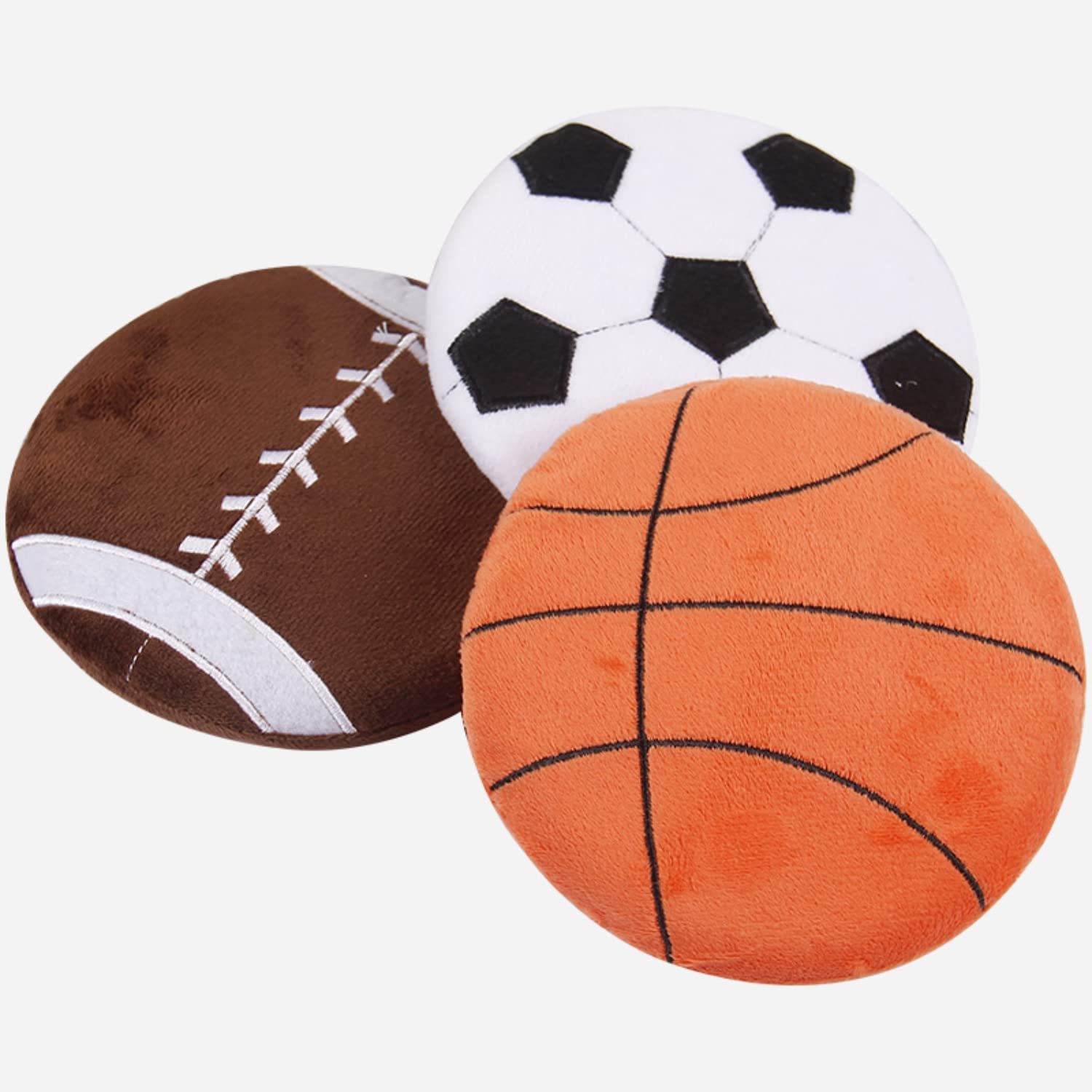 NIOIPXA 3 Pack Dog Flying Disc with Squeaker, Plush Football Basketball Rugby Squeaky Toy for Dogs
