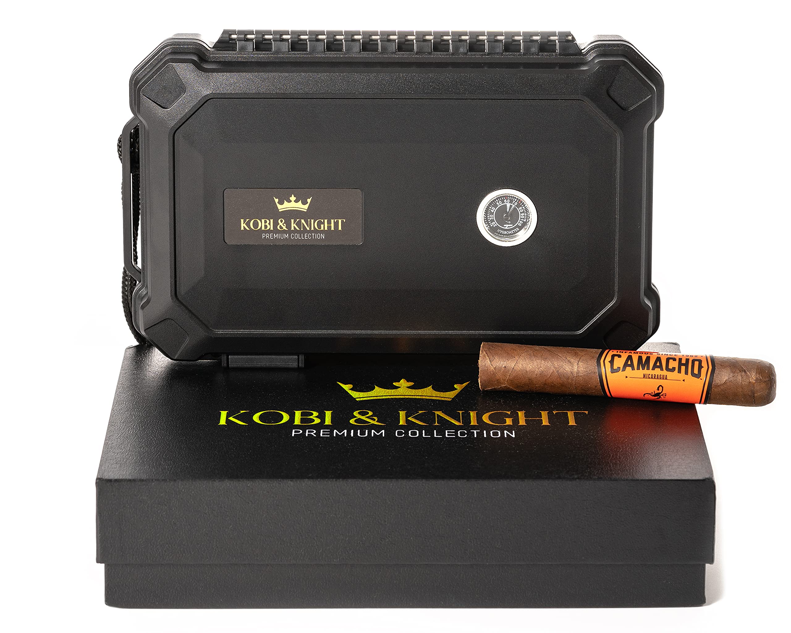 Kobi & Knight Travel Cigar Case Humidor - Case for 6 x 8-Inch Cigars -Waterproof Dustproof Portable Cigar - Shockproof Humidor Kit - Cigar Aficionados Accessories - Cigars Gift Set for Men