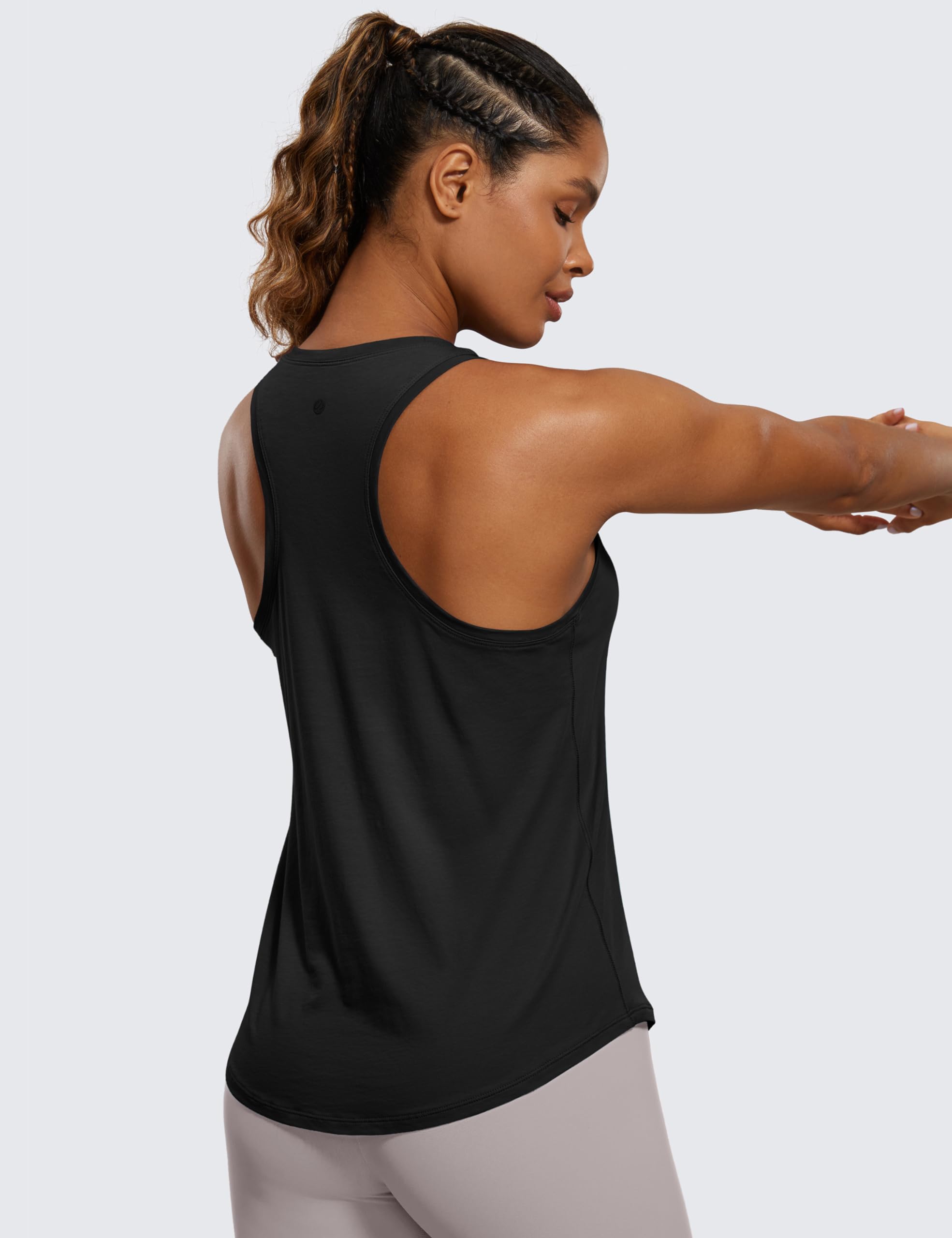 CRZ YOGA Womens Pima Cotton Racerback Workout Tank Tops Scoop Neck Athletic Loose Sleeveless Shirts Black Large
