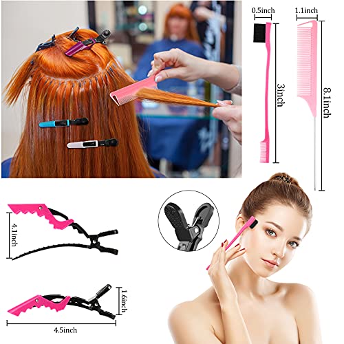 12 Pieces Rat Tail Combs Hair Clips Set,3 Rat Tail Combs 7 Alligator Hair Clips Pin Rat Tail Teasing Parting Combs and Mini Rubber Bands,Hair Styling Braiding Comb for Women Girls (Delicate Color)