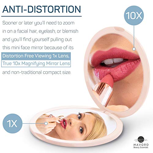 Magnifying Compact Mirror for Purses, 1x/10x Magnification β Double Sided Travel Makeup Mirror, 4 Inch Small Pocket or Purse Mirror. Distortion Free Folding Portable Compact Mirrors (Millennial Pink)