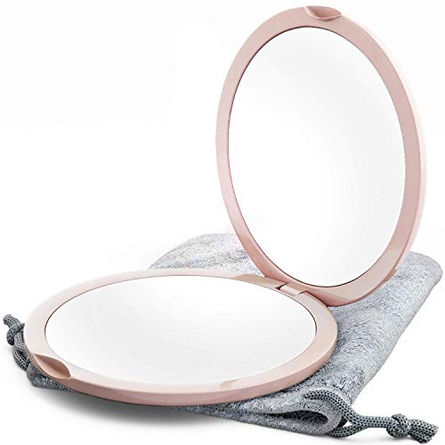 Magnifying Compact Mirror for Purses, 1x/10x Magnification β Double Sided Travel Makeup Mirror, 4 Inch Small Pocket or Purse Mirror. Distortion Free Folding Portable Compact Mirrors (Millennial Pink)