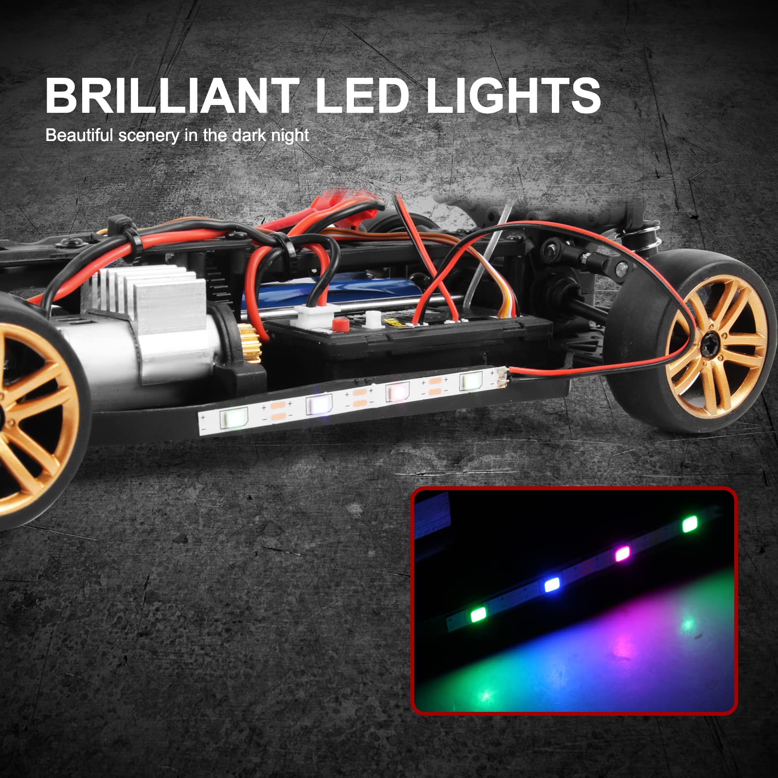GoolRC RC Drift Car, 1:18 Scale Remote Control Car, 2.4GHz 4WD 30KM/H High Speed RC Racing Car with LED Light Strip for Adults and Kids