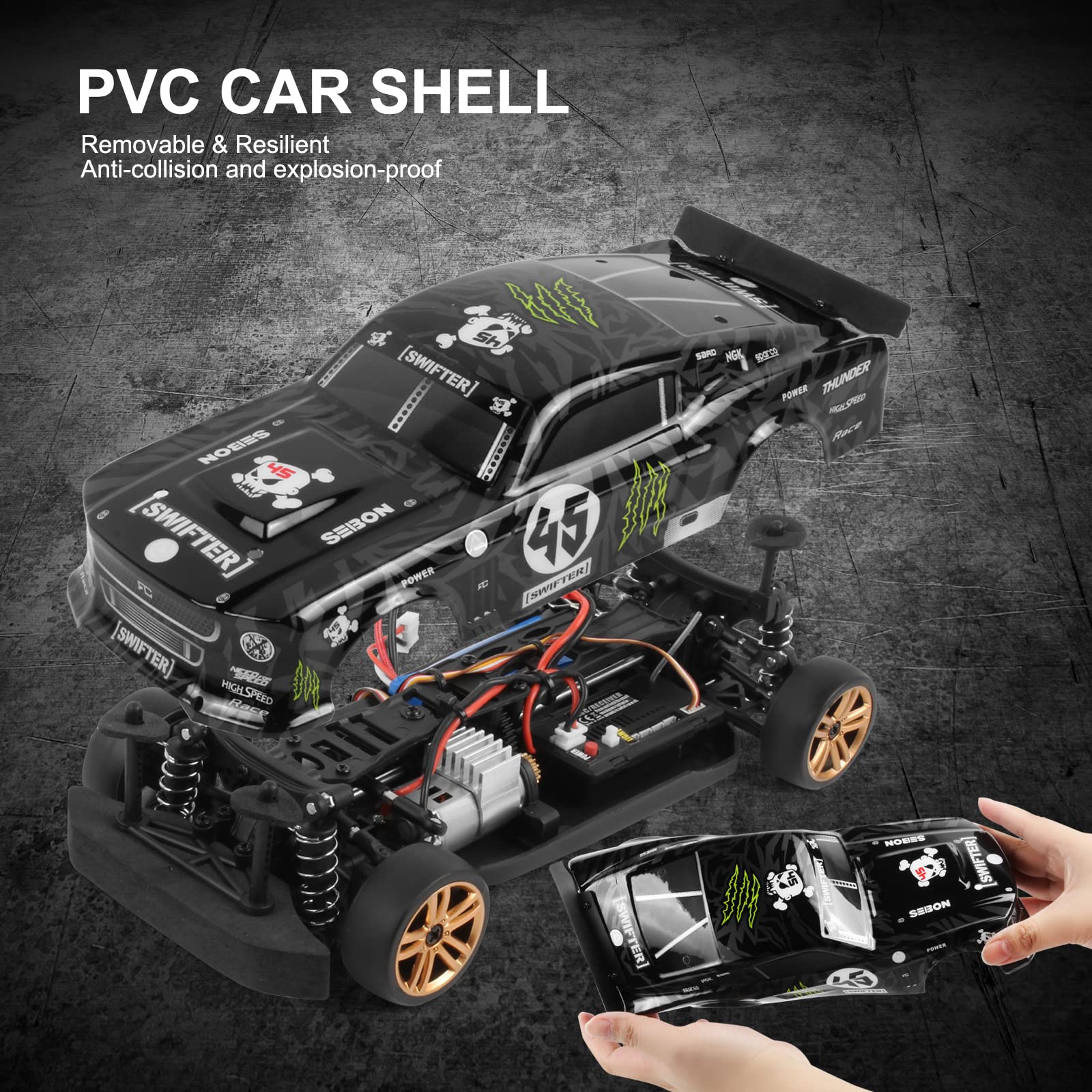 GoolRC RC Drift Car, 1:18 Scale Remote Control Car, 2.4GHz 4WD 30KM/H High Speed RC Racing Car with LED Light Strip for Adults and Kids