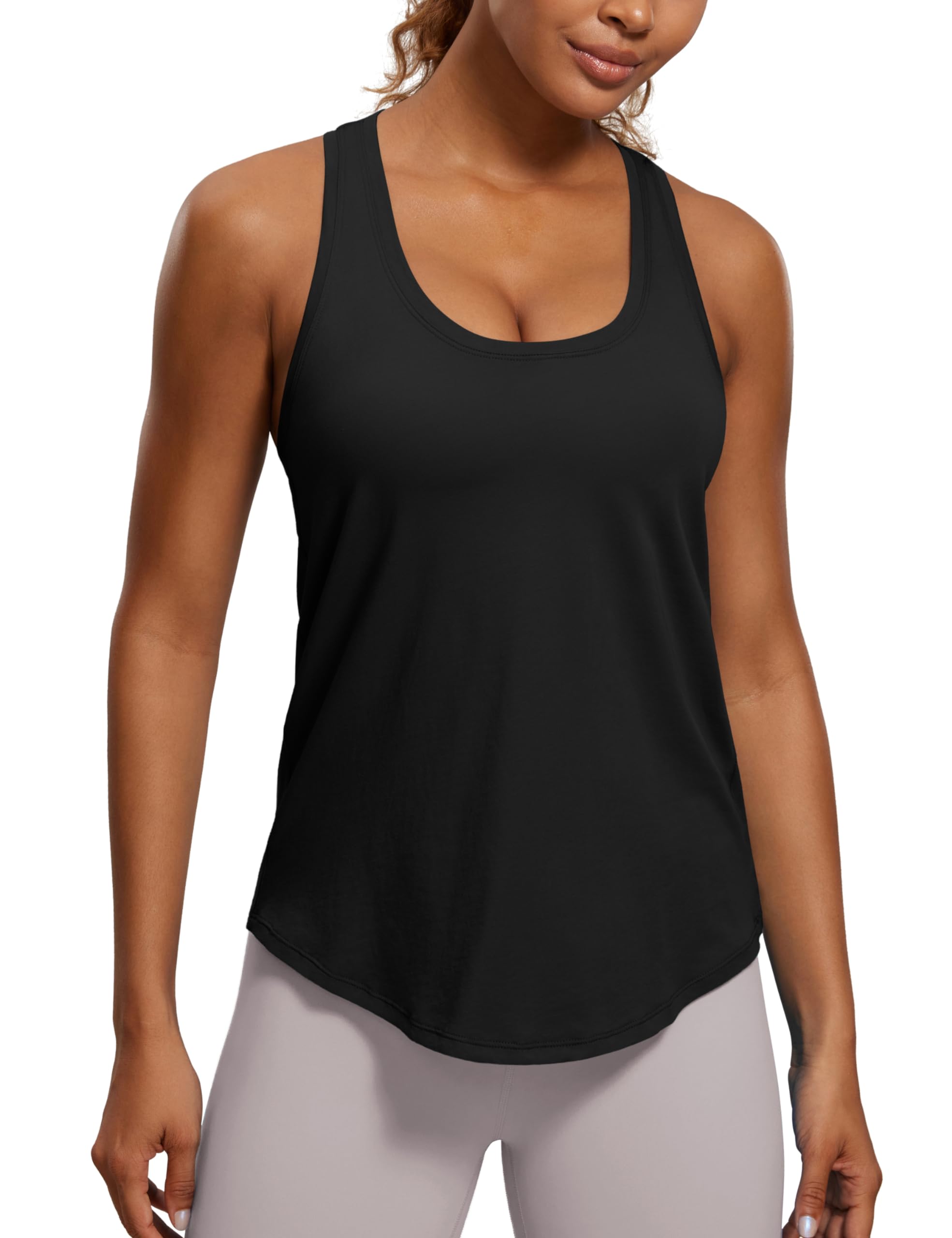 CRZ YOGA Womens Pima Cotton Racerback Workout Tank Tops Scoop Neck Athletic Loose Sleeveless Shirts Black Large