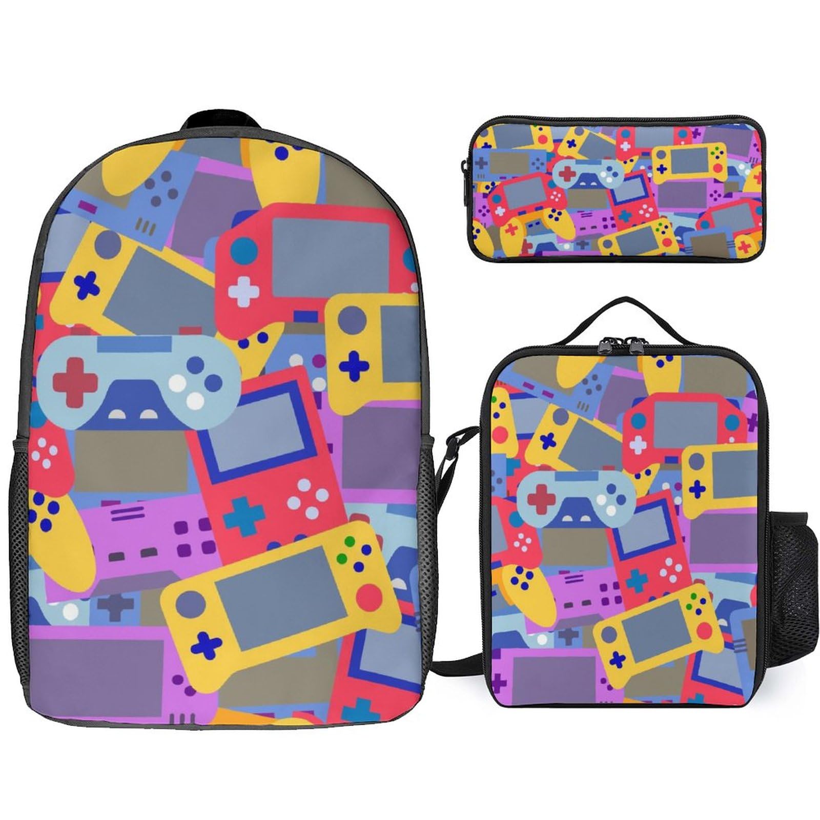 NAWFIVE Game Devices Pattern Backpack with Lunch Box And Pencil Case Set Joysticks Gamepad Controller Travel Daypack Bookbag for Men Women Laptop Backpack 3pcs