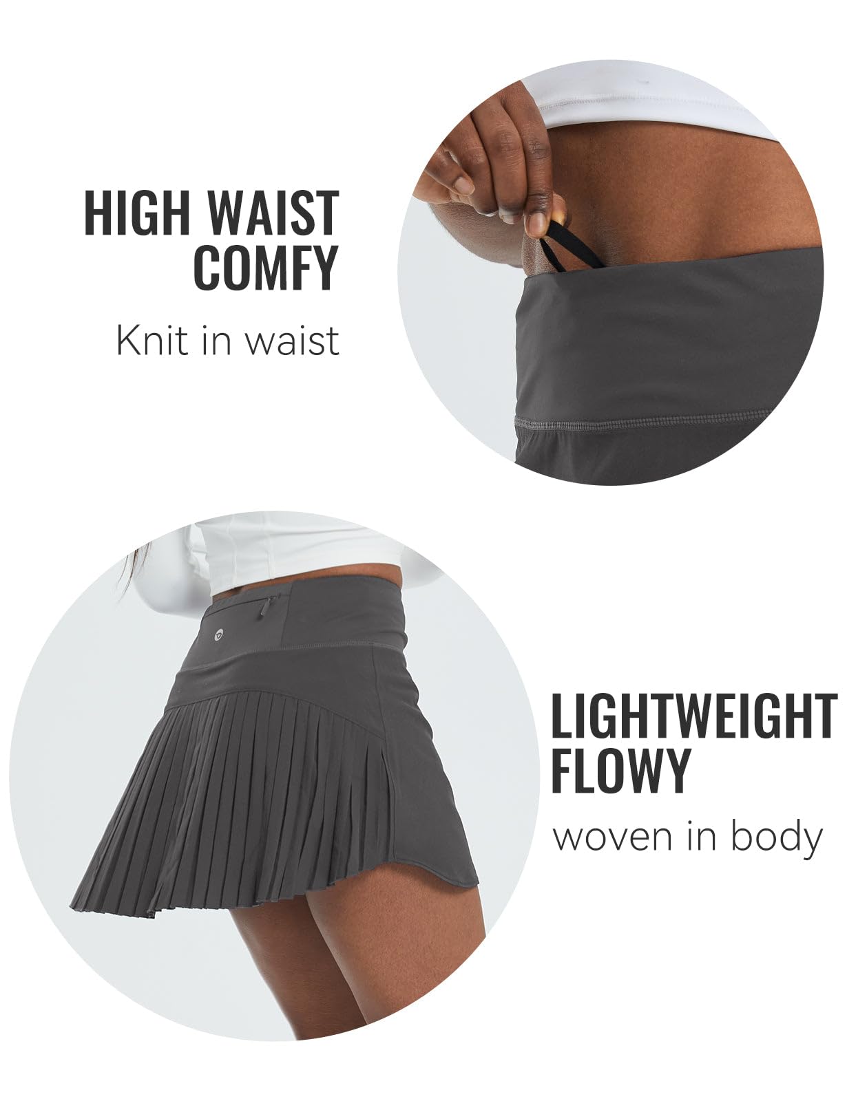BALEAF Women's Pleated Tennis Skirts High Waisted Lightweight Athletic Golf Skorts Skirts with Shorts Pockets Gray Medium