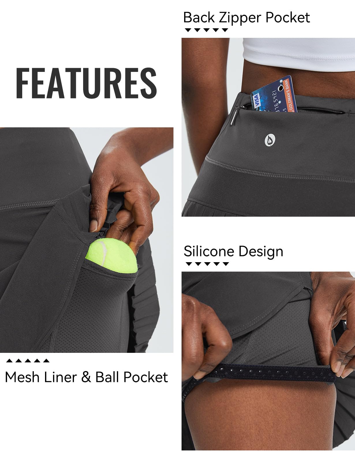 BALEAF Women's Pleated Tennis Skirts High Waisted Lightweight Athletic Golf Skorts Skirts with Shorts Pockets Gray Medium