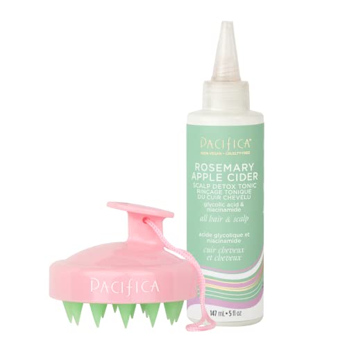Pacifica Beauty | Rosemary Apple Cider Scalp Detox Tonic + Clarifying Shampoo Scalp Massage Brush | Remove Dirt, Product Buildup and Oil | for Irritated Scalp | Soft Silicone Bristles | Cruelty Free