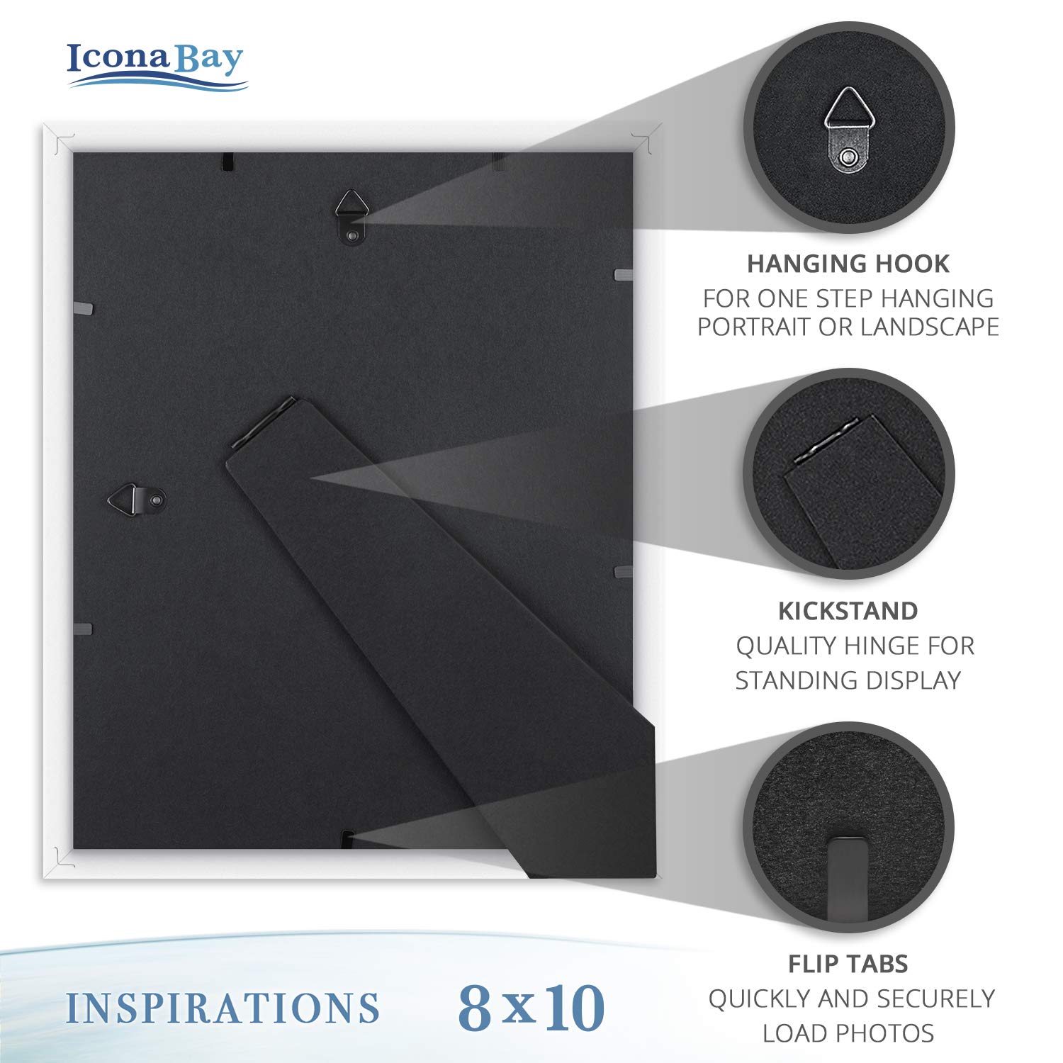 Icona Bay 8x10 Picture Frames (White, 2 Pack), Beautifully Detailed Molding, Contemporary Picture Frame Set, Wall Mount or Table Top, Inspirations Collection