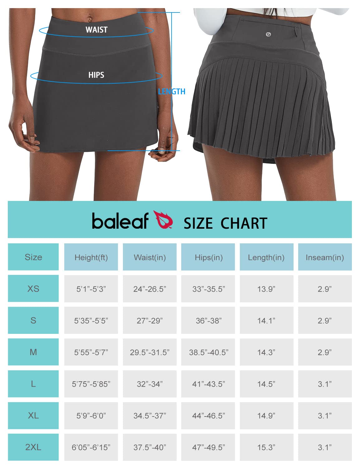 BALEAF Women's Pleated Tennis Skirts High Waisted Lightweight Athletic Golf Skorts Skirts with Shorts Pockets Gray Medium