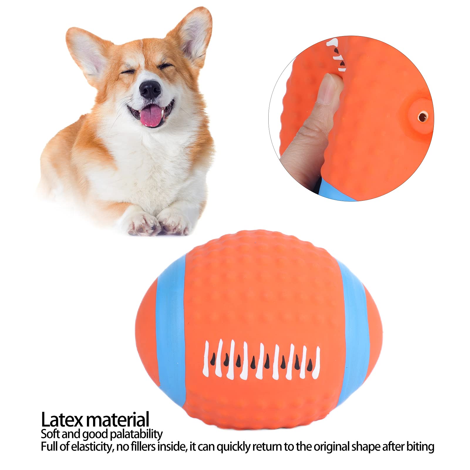 ZYLLZY Rugby Chew Toy Balls, Bite Resistant Chewing Molars Training Squeaky Toy, Pet Rugby Toys for Cats and Dogs
