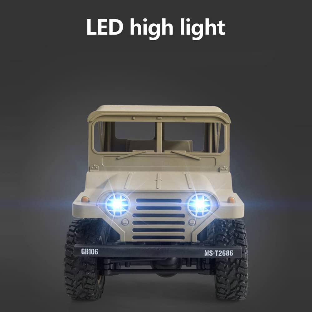 QIYHBVR 1/14, 4x4 Hobby Grade RTR RC Car Mini RC Rock Crawler Military, 2.4Ghz RC Truck with Removable Tools, LED Lights, Battery and USB Charger for Adults