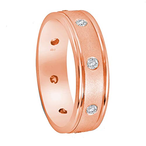TOUSIATTAR Diamond Wedding Band- 14K Yellow or Rose Gold Ring - Delicate Diamonds Anniversary Rigs Jewelry Gift for Men and Women (Rose, 8.5)