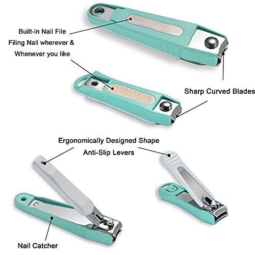 PAFASON Nail Clipper Set with Nail Catcher & Nail File Super Sharp for Fingernail & Toenail Clippers for Men & Women
