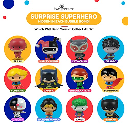 Superhero Bubble Bath Bomb for Kids with Surprise Superhero Toy Inside by Two Sisters. Large 99% Natural Fizzy in Gift Box. Moisturizes Dry Sensitive Skin. Releases Color, Scent, Bubbles