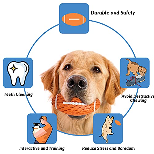 Dog Toys Ball Pet Squeaky Toys Rubber Floating Football, Interactive and Trainning Durable Chew Toys for Fetching Games for Agressive Chewer(Orange)