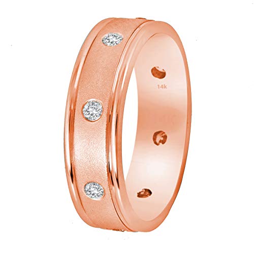 TOUSIATTAR Diamond Wedding Band- 14K Yellow or Rose Gold Ring - Delicate Diamonds Anniversary Rigs Jewelry Gift for Men and Women (Rose, 8.5)