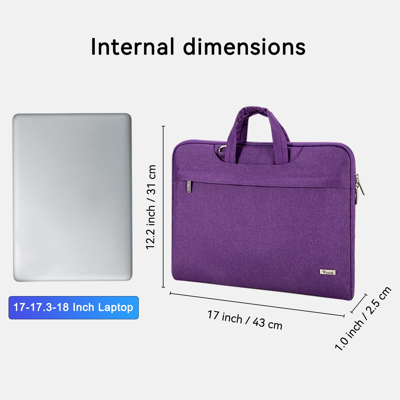 Voova 17 17.3 Inch Laptop Sleeve Case, Slim Women Men Shoulder Hand Bag Compatible with Razer Blade Pro 17, Lenovo Dell Asus Acer HP Notebook Messenger Briefcase with Strap, Waterproof, Purple