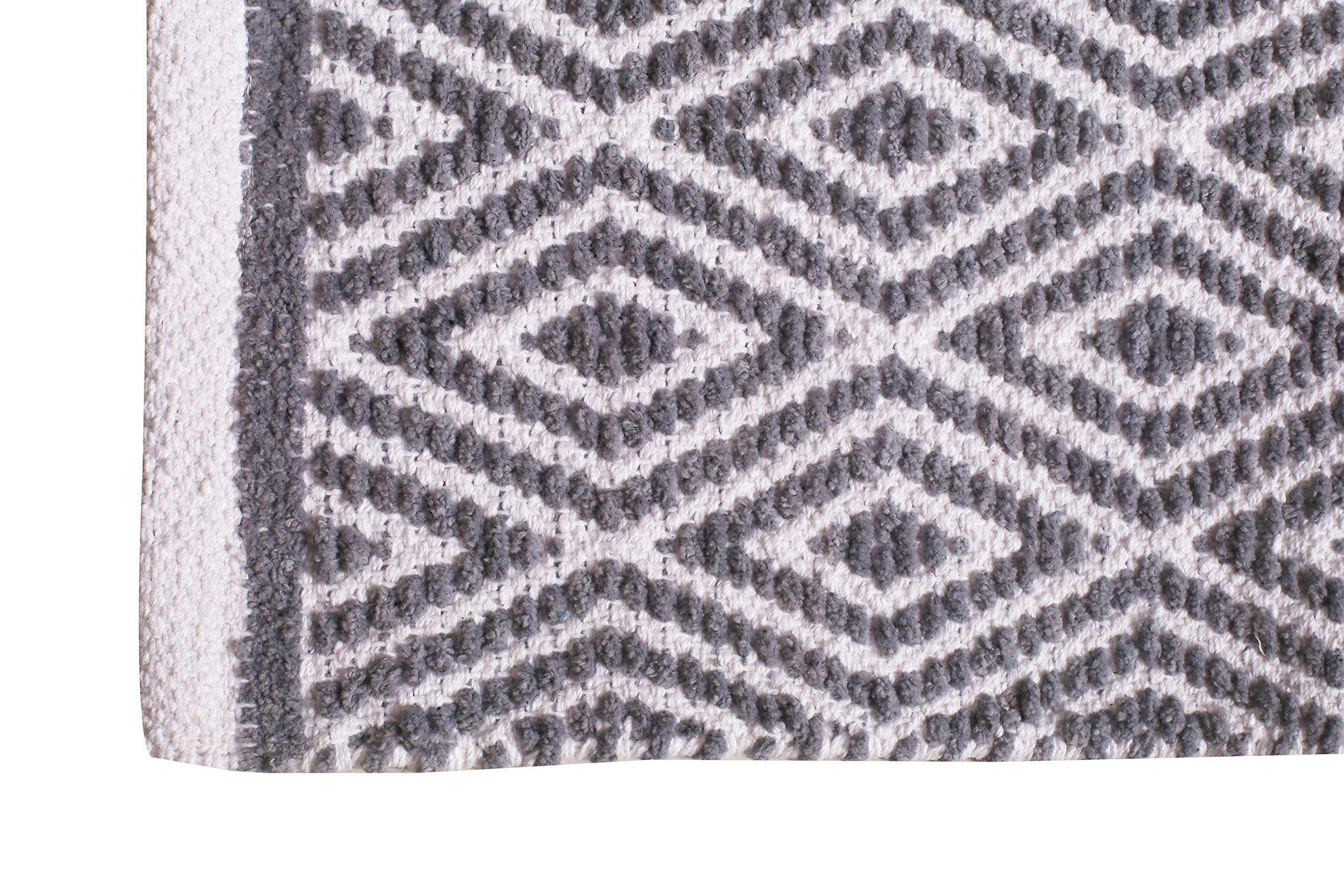 THE BEER VALLEY Cotton Diamond Rug 21x34 Inches - Grey, Reversible Machine Washable Accent Rugs for Bedroom, Kitchen, Entryway, Bathroom