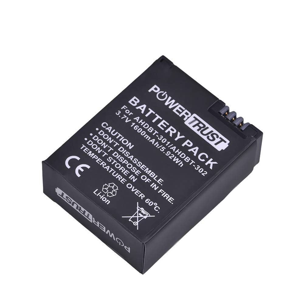 PowerTrust 3Pcs 3.7V 1600mAh AHDBT-301 Battery for GoPro Hero3 AHDBT301 AHDBT-302 AHDBT-201 Li-ion Camera Battery and LCD USB Dual Charger