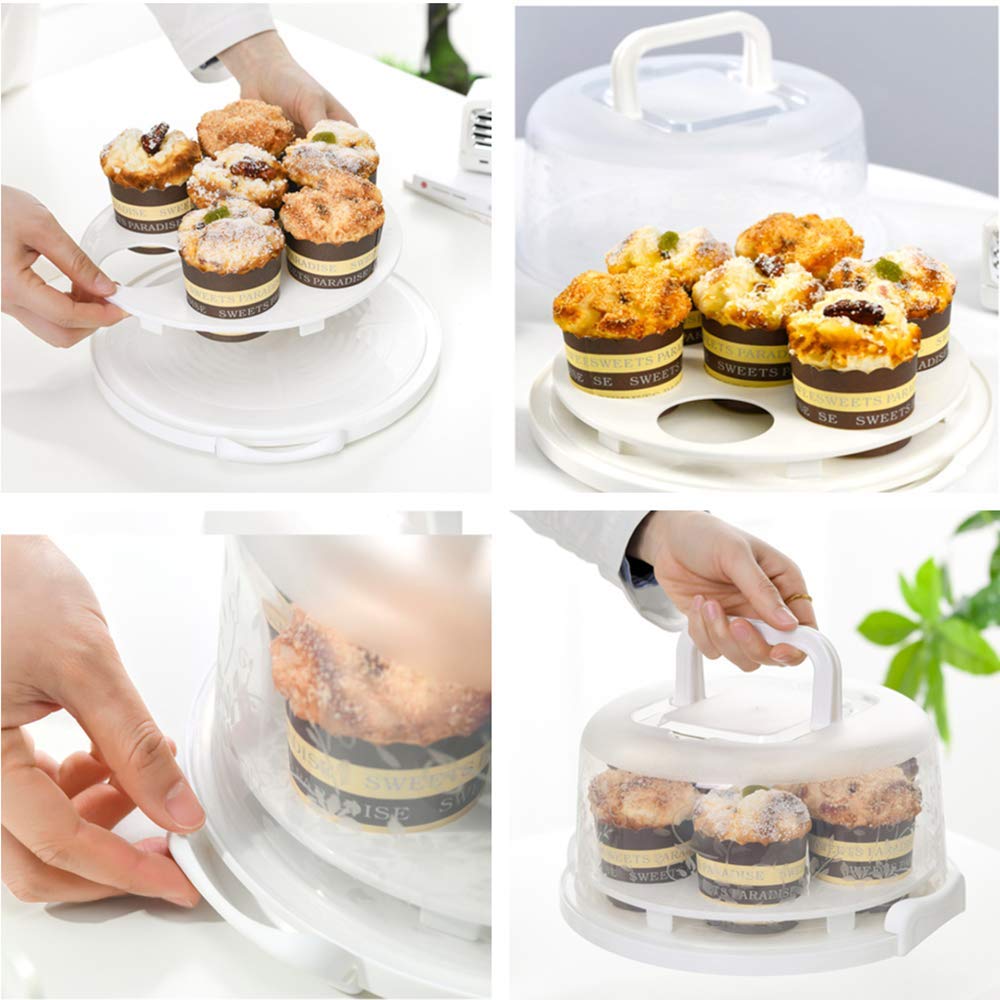 XZJMY 1Pack 9Inch X 4-1/4Inch Cake Carrier,Cake Container,Cake Carrier with Lid and Handle,7-Hole Cupcake Holder Pie Carriers for Cake Transport Container