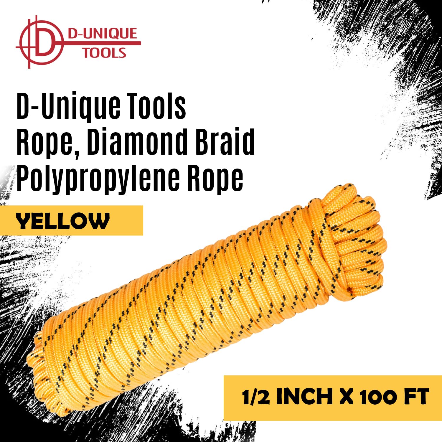 DT-Rope 1/2 in x 100 ft Diamond-Braid Polypropyle Rope (Yellow-Multicolor)