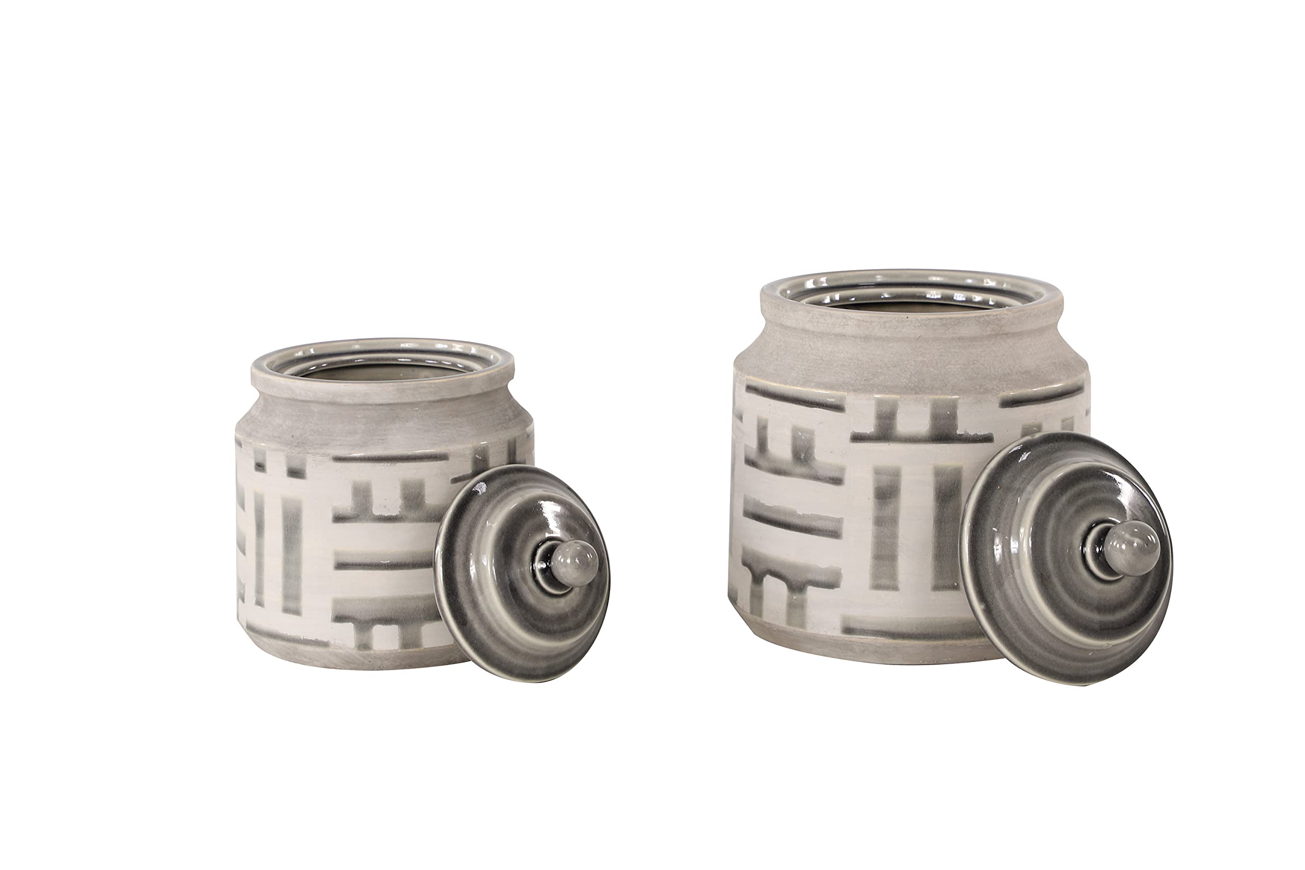 Deco 79 Ceramic Cylinder Decorative Jars, Set of 2 10", 8"H, Gray