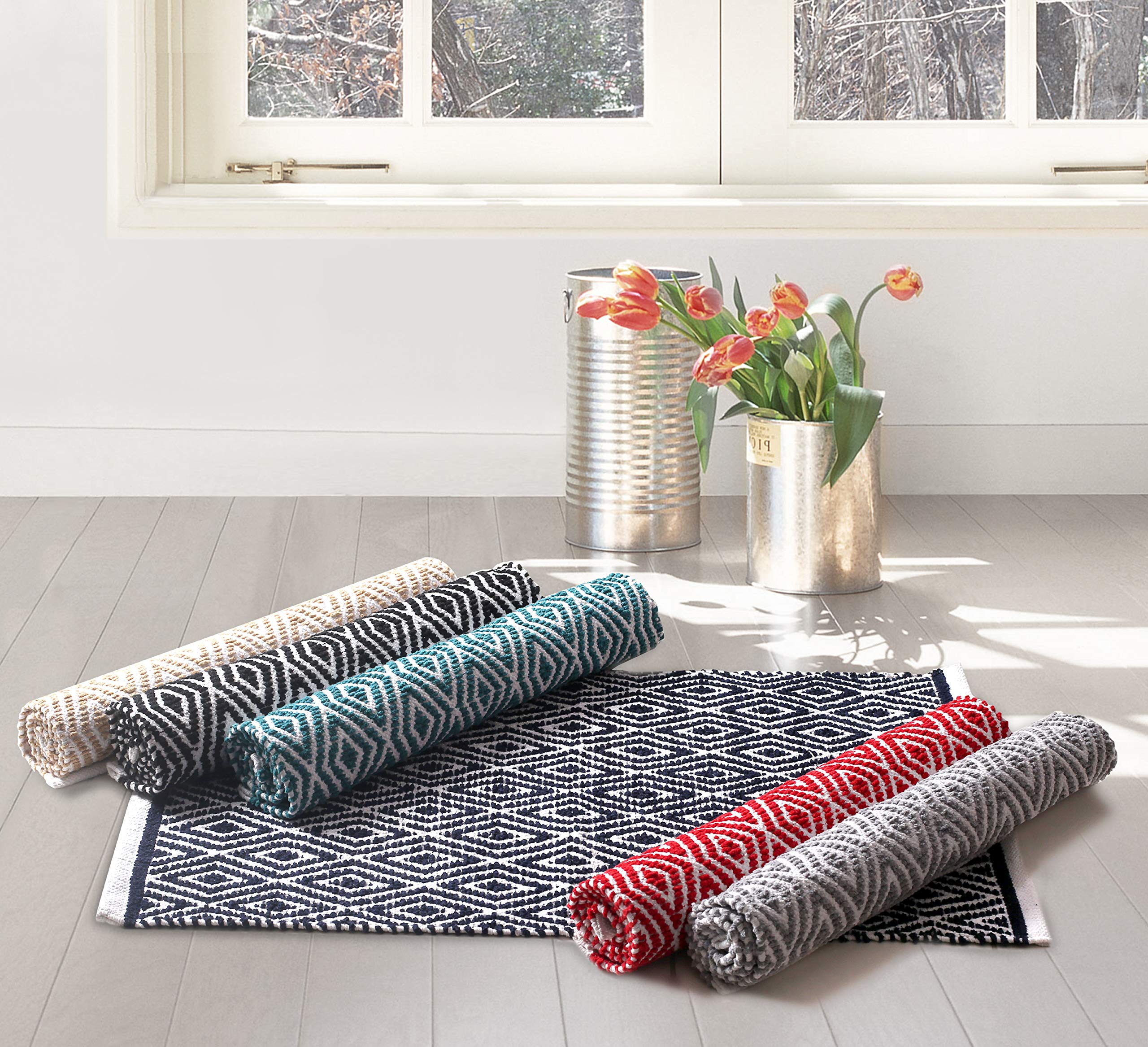 THE BEER VALLEY Cotton Diamond Rug 21x34 Inches - Grey, Reversible Machine Washable Accent Rugs for Bedroom, Kitchen, Entryway, Bathroom