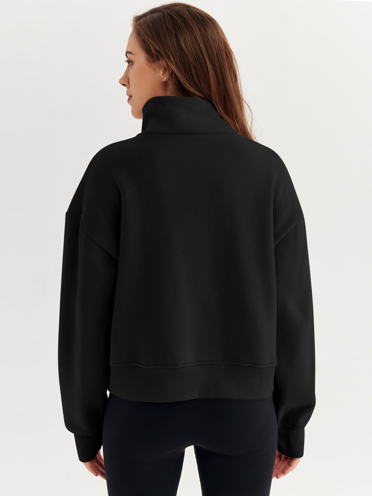 Trendy Queen Womens Half Zip Cropped Pullover Oversized Sweatshirts Fleece Quarter Zipper Hoodies Winter Clothes Sweaters Thumb Hole Black