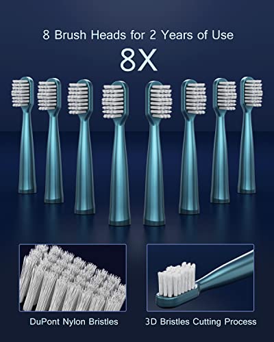 USB Rechargeable Sonic Electric Toothbrush for Adults, Powered Motor High Vibration Teeth & Gum Care, Soft Dupont Brush Heads, 2 Minutes Timer 5 Modes, Green
