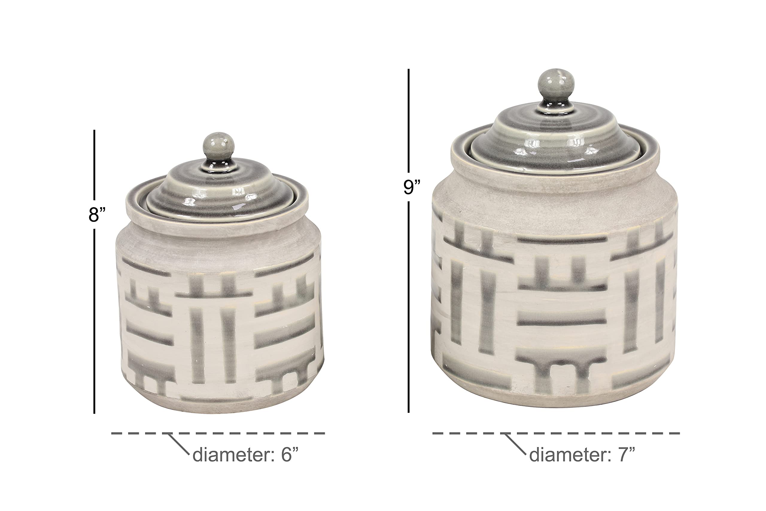 Deco 79 Ceramic Cylinder Decorative Jars, Set of 2 10", 8"H, Gray