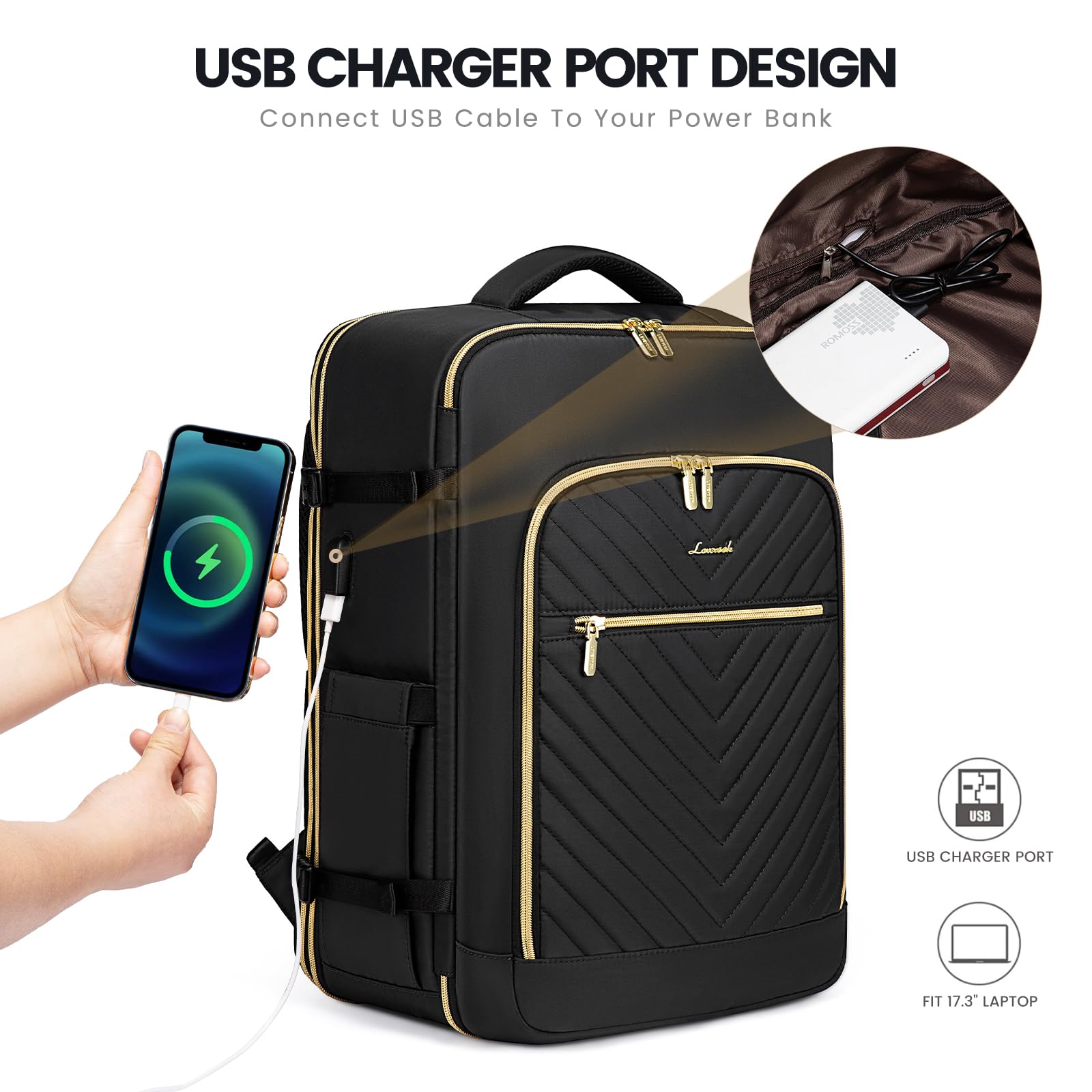 LOVEVOOK Travel Backpack,Carry On Backpack Flight Approved with Toiletry Bag,Expandable Large Laptop Backpack Women Waterproof Backpack Fit 18Inch with USB Charging Port Shoes Compartment
