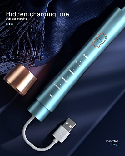 USB Rechargeable Sonic Electric Toothbrush for Adults, Powered Motor High Vibration Teeth & Gum Care, Soft Dupont Brush Heads, 2 Minutes Timer 5 Modes, Green