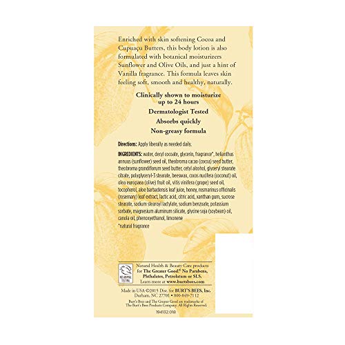 Burts Bees Butter Body Lotion for Dry Skin with Cocoa & Cupuau, 6 Oz (Package May Vary)