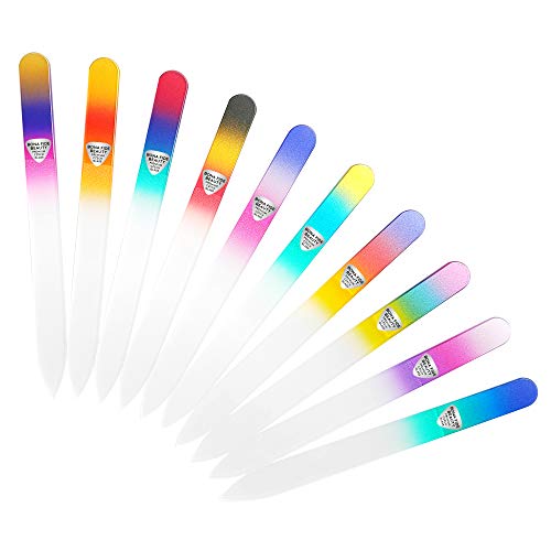 Glass Nail Files for Natural Nails, Fingernail Files, Manicure Set Nail Care, Gentle Comfortable Filing, Leaves Nails Smooth - Bona Fide Beauty 10-Piece Premium Czech Crystal Nail Files