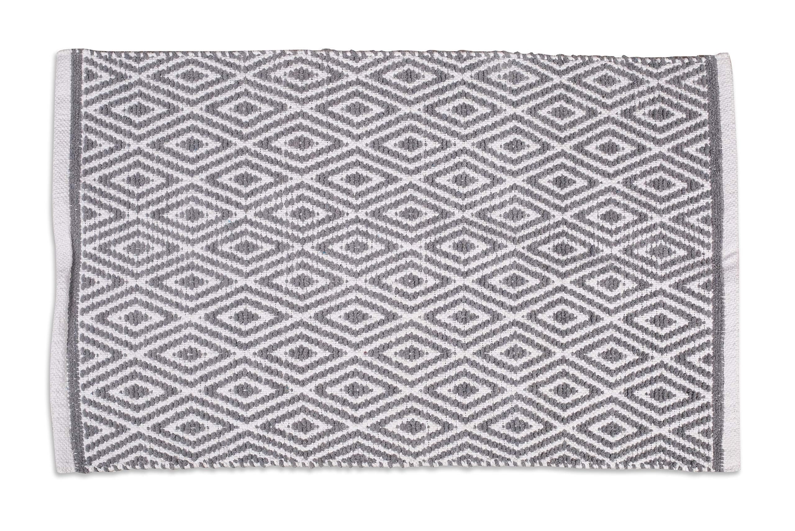 THE BEER VALLEY Cotton Diamond Rug 21x34 Inches - Grey, Reversible Machine Washable Accent Rugs for Bedroom, Kitchen, Entryway, Bathroom