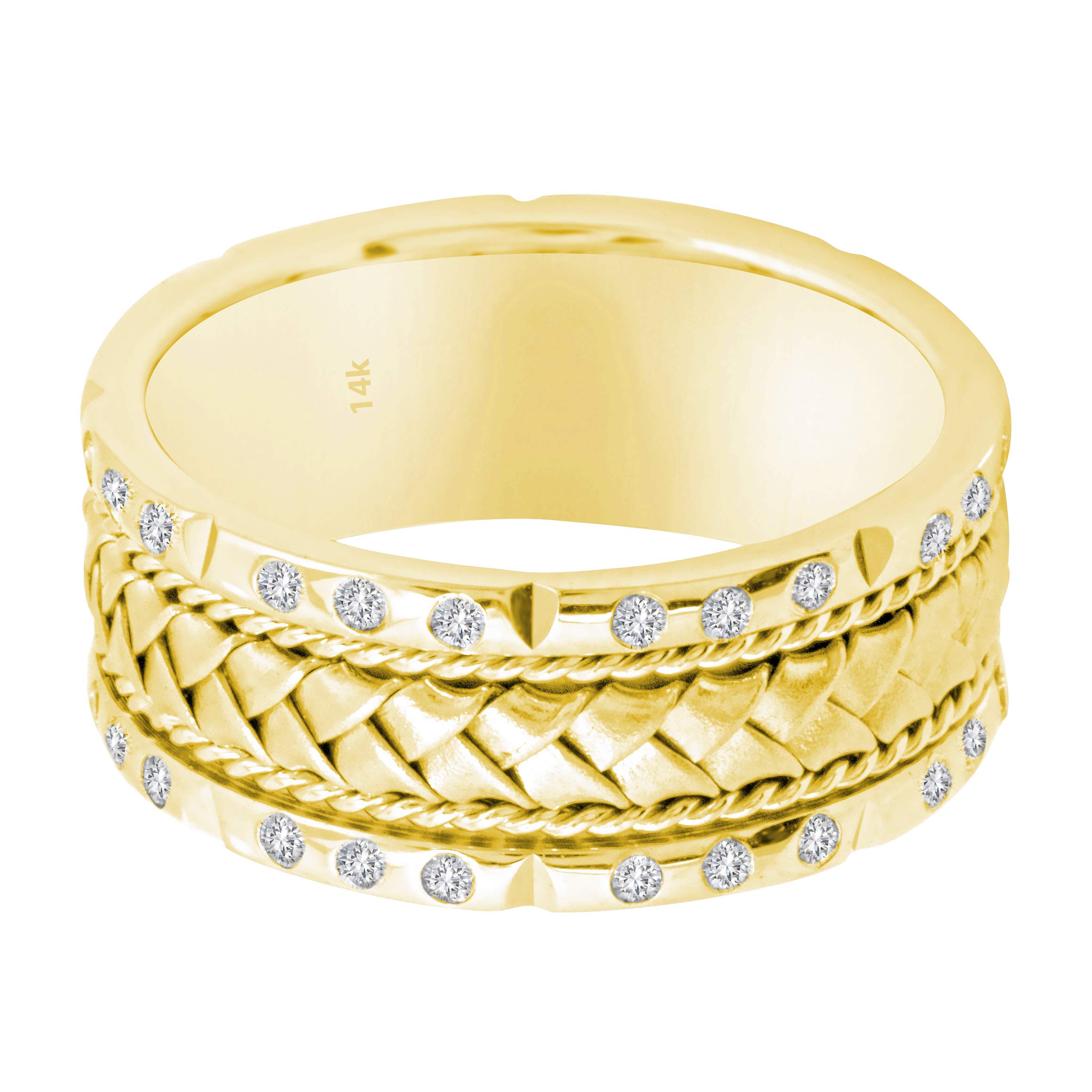 TOUSIATTAR Diamond Wedding Band-14K Yellow or Rose Gold Ring- Delicate Diamonds Anniversary Rigs Jewelry Gift for Men and Women (Yellow, 11.5)