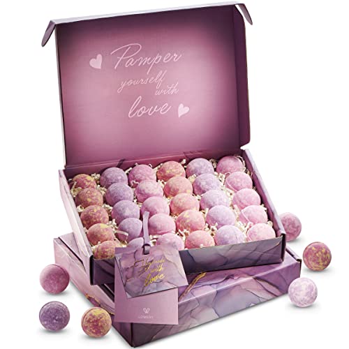 Bath Bombs Gift Set, 30pc Lavender Bath Bombs for Women, Mom, Men Natural Spa Bubble Bath Bomb, Shower & Bath Accessories for Women, Bath Gift for Birthday, Pampering Relaxing Aromatherapy