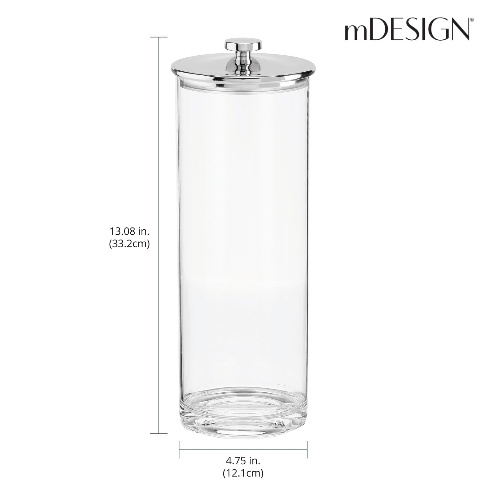 mDesign Tall Acrylic Airtight Apothecary Storage Organizer Canister Jars - Plastic Containers with Lid for Kitchen - Holder for Pantry or Countertop, Lumiere Collection, 2 Pack, Clear/Chrome