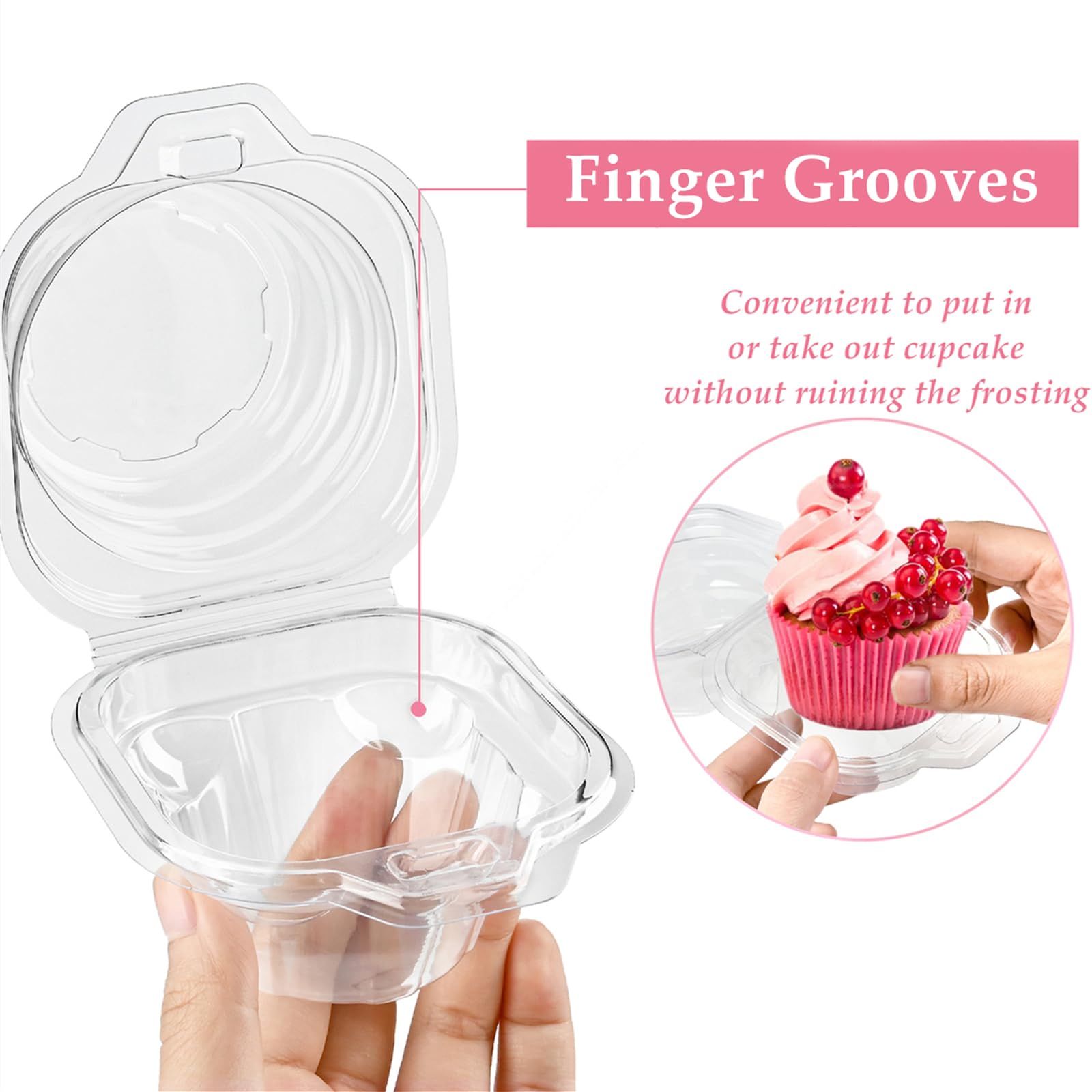 TOFLEN Individual Cupcake Containers (100-Count) Bulk Disposable Plastic Cupcake Holder, Stackable Deep Dome Lid Cupcake To Go Box for Single Muffin, Hot Cocoa Bomb and More