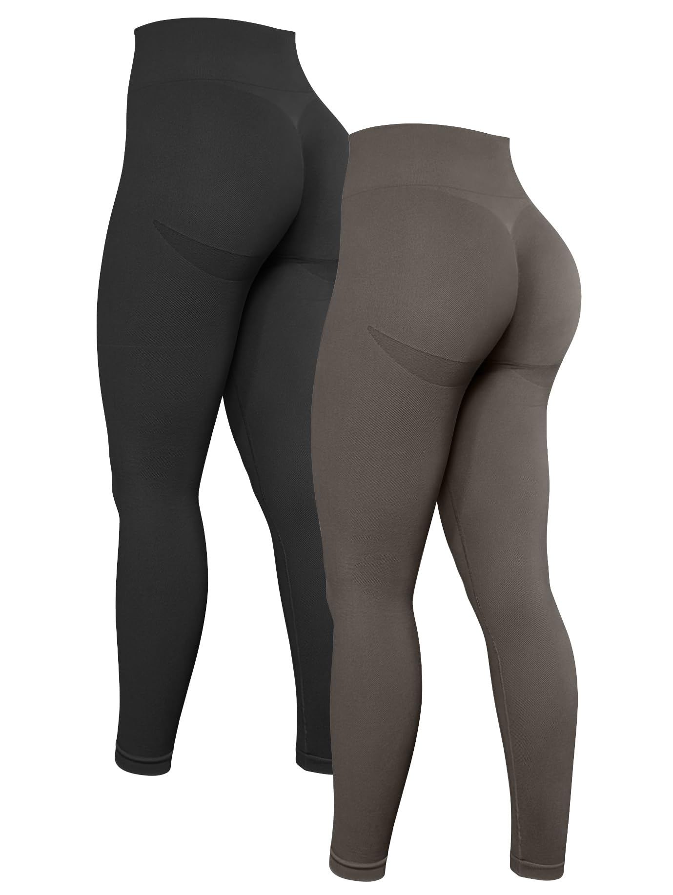 OQQ Women's 2 Piece High Waist Yoga Legging Butt Lifting Tummy Control Ruched Booty Smile Workout Pant, Black,tea Leaf, Medium